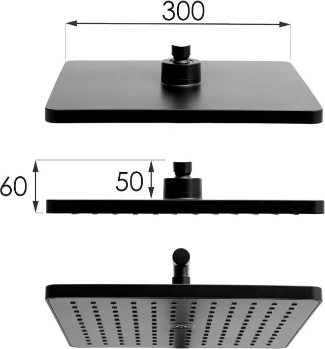 Erga Cube, sprchová souprava s pákovou baterií, vanovou výlevkou a dešťovou hlavicí 30x30cm, černá matná, ERG-YKA-BP.CUBE-30-BLK