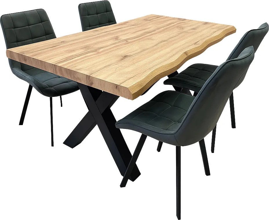 Vikio Jídelní set pro 4 osoby 140x90 cm dub, šedá samet VJS114-41S-S
