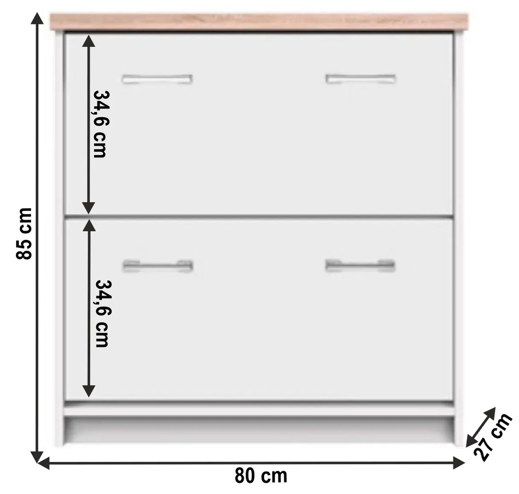 Kondela Botník 2K, bílá / dub sonoma, TOPTY TYP 11