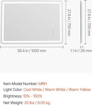LED koupelnové zrcadlo 3 barevné nástěnné toaletní zrcátko proti zamlžování 70 ×