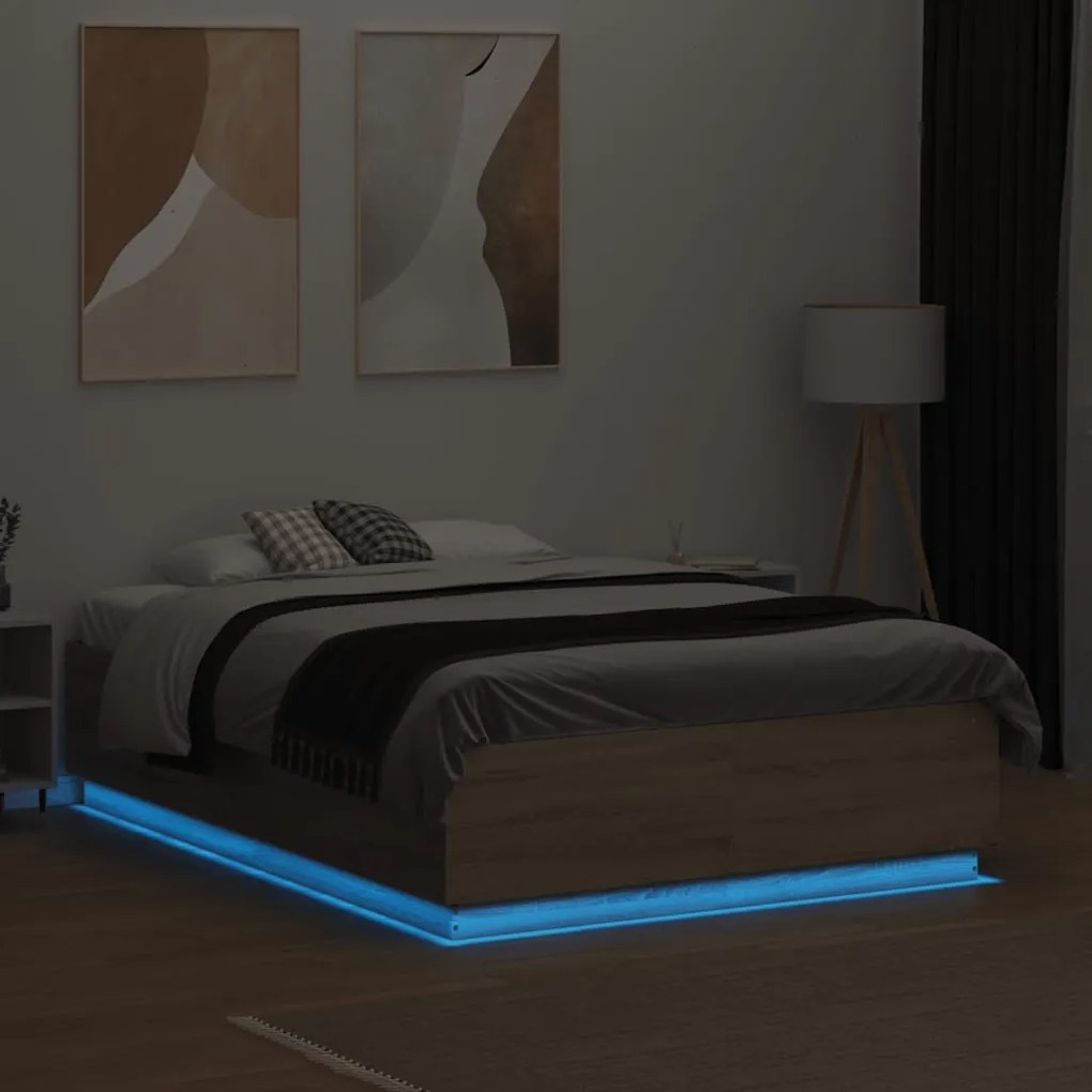 Rám postele s LED osvětlením dub sonoma 135 x 190 cm kompozit 3209648