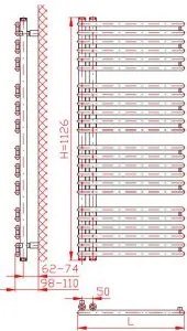 Thermal Trend HTO-EX2 496 x 1126 elektrický topný žebřík, 500W HTO-EX2 496/1126-500W PROVEDENÍ: levá strana