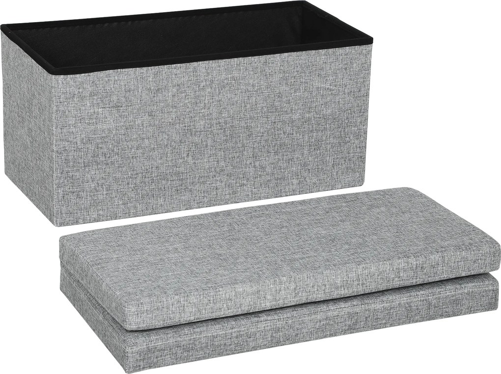 HOMCOM skládací lavice s opěradlem a prostor pro uložení 77 l, potah z látky, 76x50x73 cm, šedá