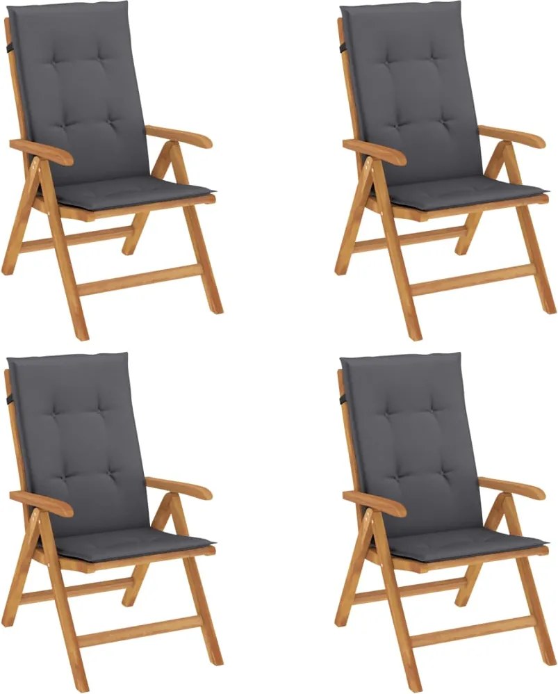 Skládací polohovací křesla s polštáři 4 ks, masivní teak 3196463