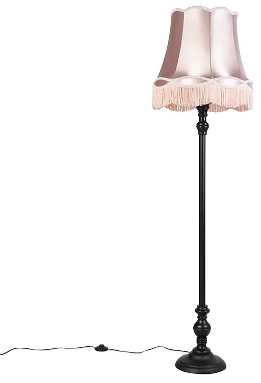 Stojací lampa černá s odstínem Granny růžová - Classico