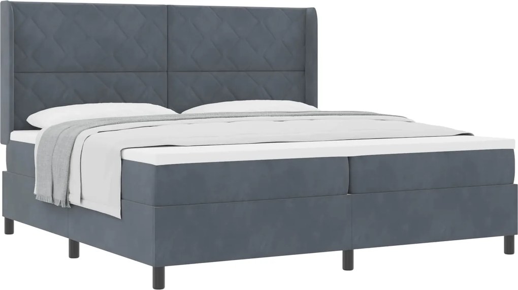Postel s boxspringem s čelo Tmavě šedá 200 x 200 cm samet 3342081
