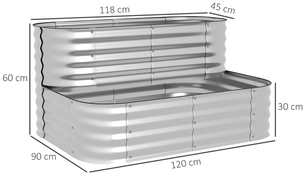 Outsunny police na květiny na balkoně 118x45x30cm z kovu ve stříbrné barvě, robustní a stylová pro vaše rostliny