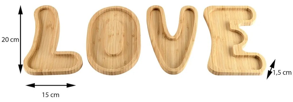 Dřevěná servírovací miska Love 20x15 cm sada 4ks