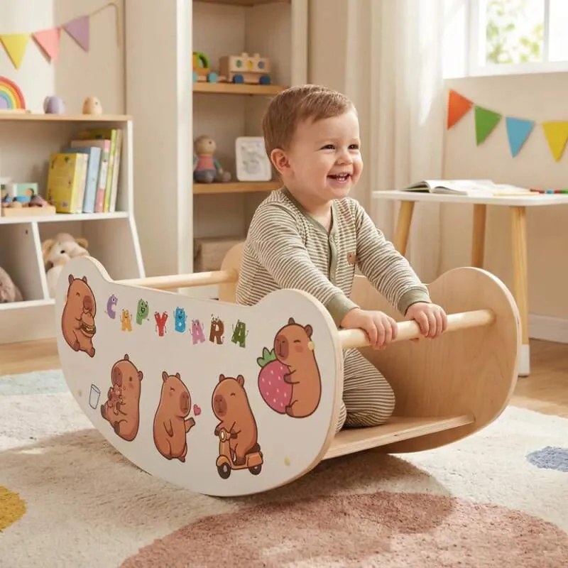 Multifunkční Montessori houpačka a stolek 4v1 - capybary