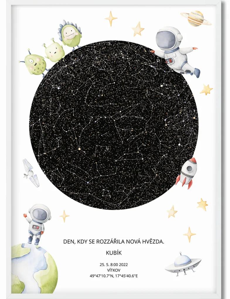 Hvězdná mapa Vašeho životního okamžiku 30 x 40 cm Černá