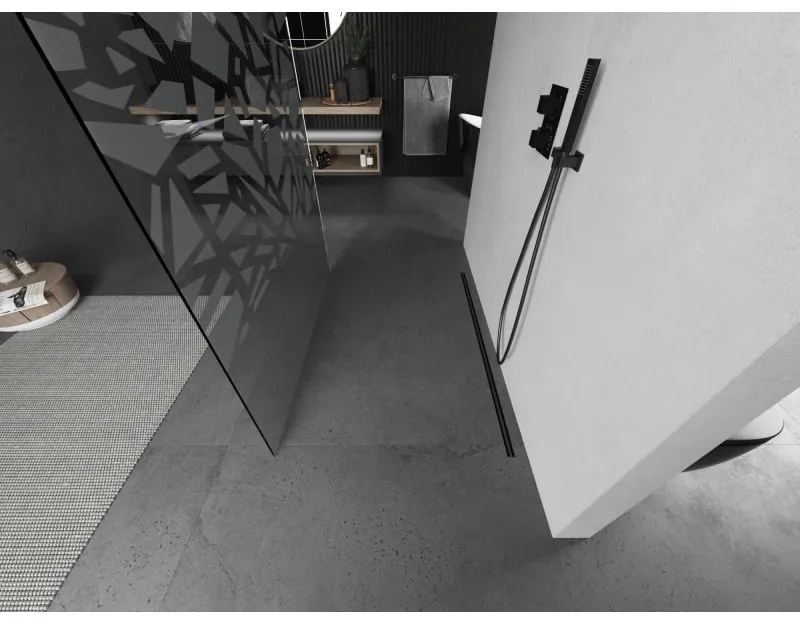 Mexen Kioto, sprchová zástěna Walk-In 140 x 200 cm, 8mm čiré sklo bílý vzor, grafitový profil, 800-140-002-95-85
