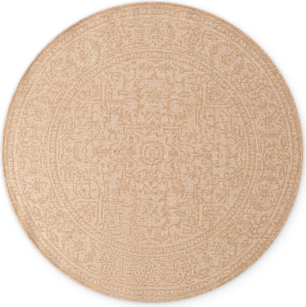 NORTHRUGS, Kusový koberec Duet Kona 106250 Beige/White kruh - na ven i na doma, 160x160 (průměr) kruh, béžová, chodba / předsíň
