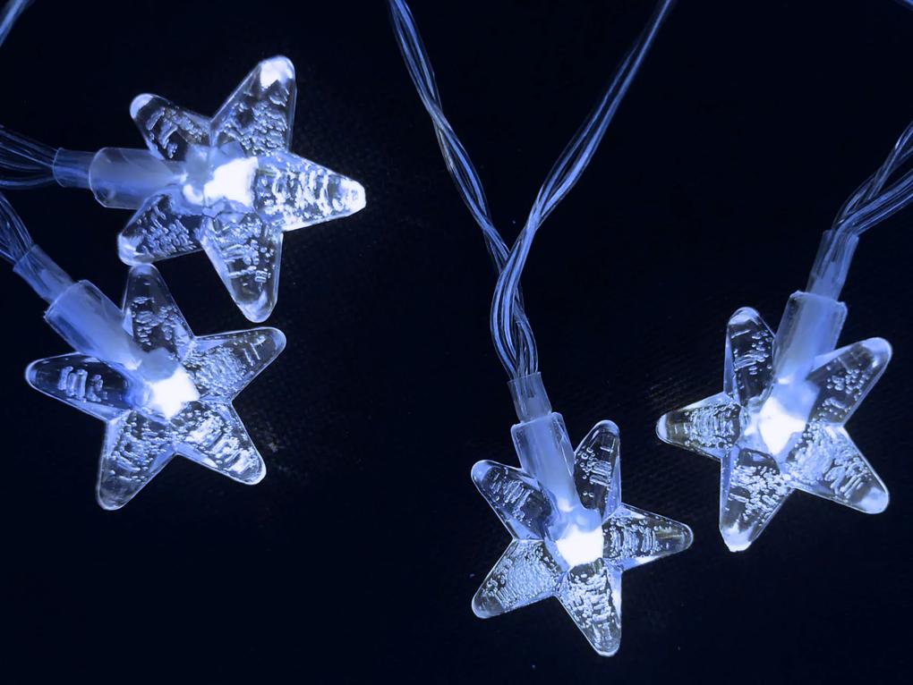 Vánoční LED světelný řetěz s hvězdičkami, studená bílá, 2m, na baterie