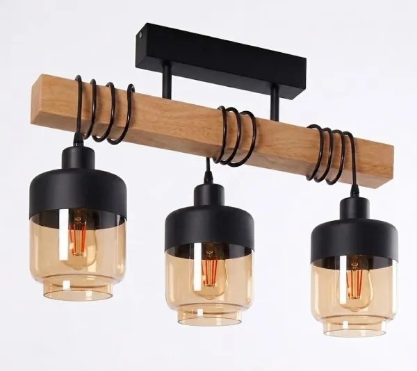 BRILAGI - Přisazený lustr WOOD GLASS 3xE27/60W/230V borovice/černá/kouř hnědá