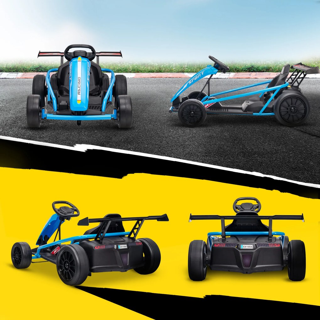 AIYAPLAY 24V elektrické Go-Kart k jízdě a driftování, nylonové pneumatiky, bezpečnostní pás, klakson, hudba pro děti 8-12 let, modré