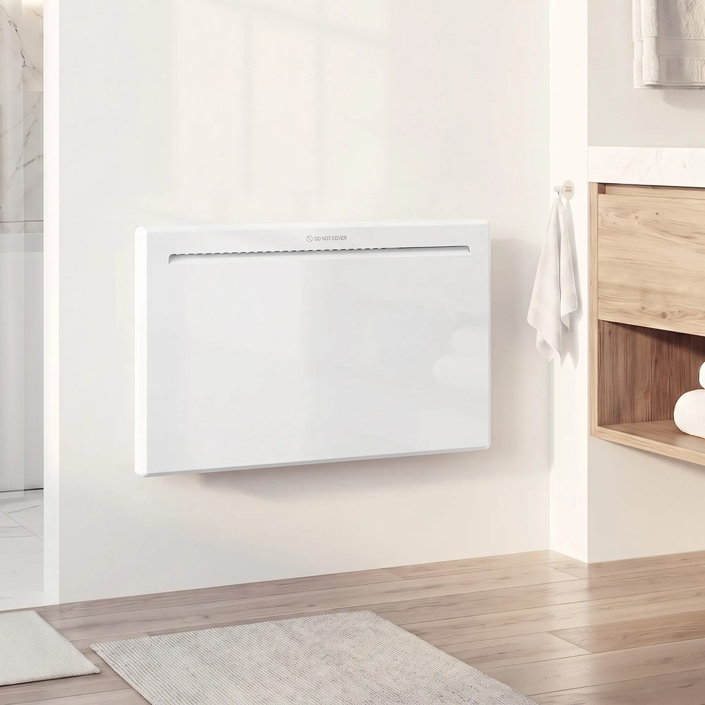 HOMCOM Inteligentní panelový ohřívač 1500 W, volně stojící / na stěnu, elektrický ohřívač s 7denním časovačem, detekce oken, ochrana proti mrazu, bílá