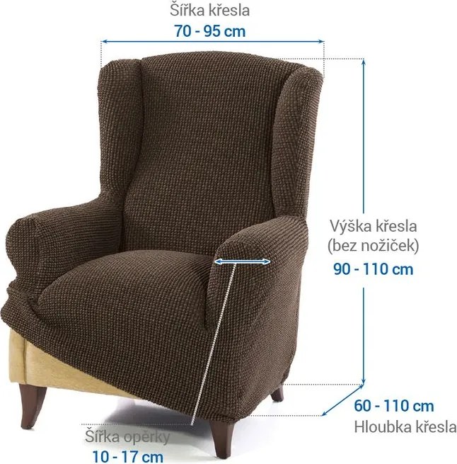 Super strečové potahy NIAGARA tabáková křeslo ušák (š. 70 - 95 cm)