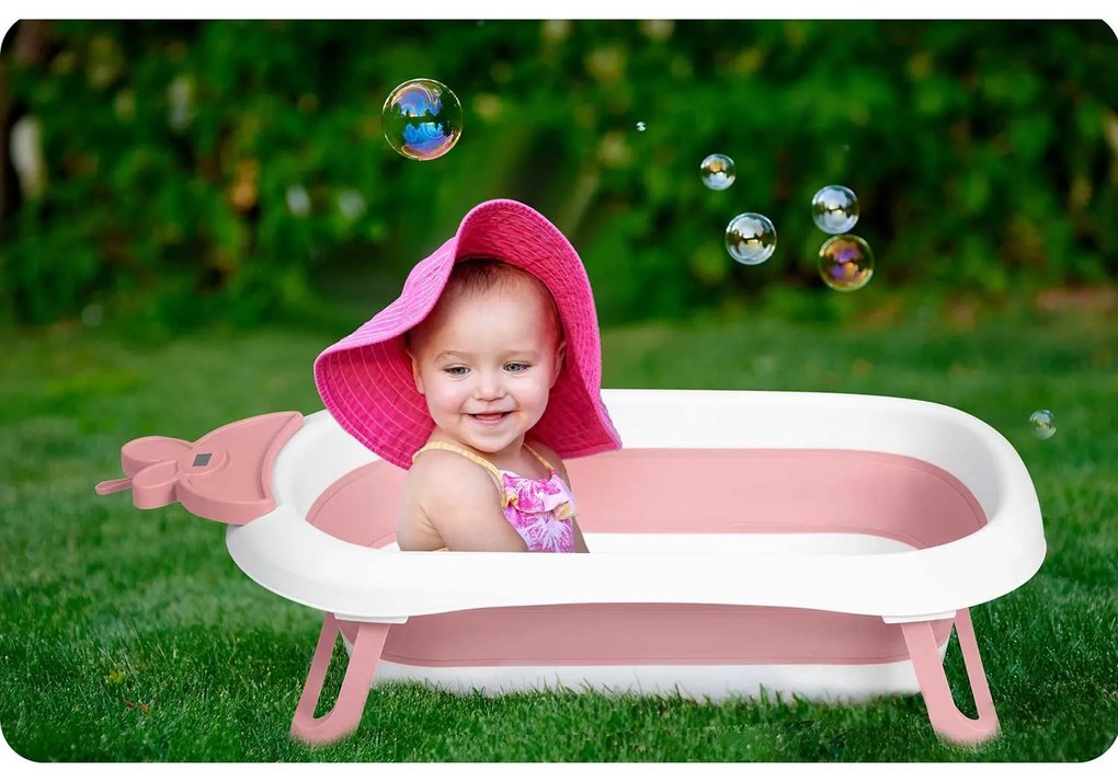 Ricokids Dětská vanička s teploměrem RK-282 bílá a růžová