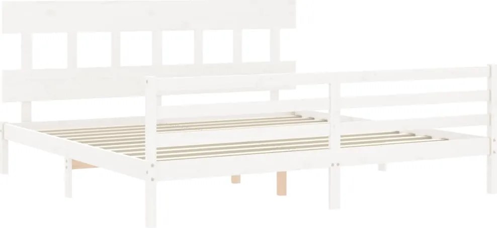 Rám postele s čelem bílý 200 x 200 cm masivní dřevo 3195177