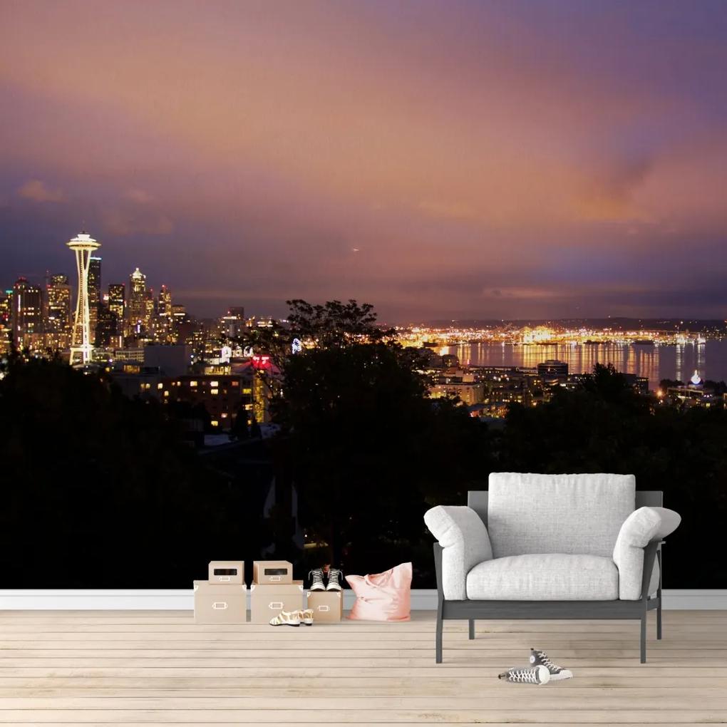 Obrazová tapeta - noční Seattle vliesová strukturovaná imitace štuku 240 x 260 cm
