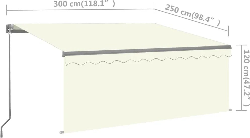 vidaXL Marketos Ručně zatahovací markýza s roletou 3 x 2,5 m krémová