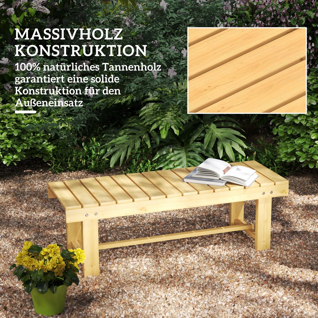 Zahradní lavice Outsunny, 2místná, masivní dřevo, 110 x 38 x 35 cm, voděodolná, odolná, stabilní, na balkon, zahradu, terasu, přírodní barva | Aosom