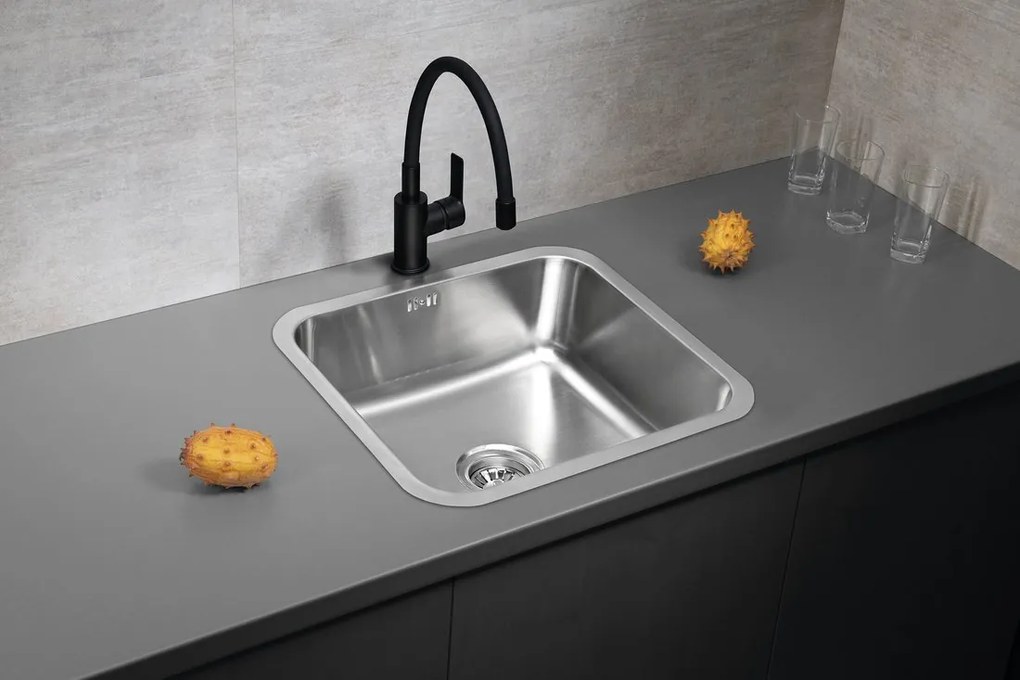Aqualine vestavný dřez 50 x 18 x 45 cm + sifon s piletou nerez AQ5045