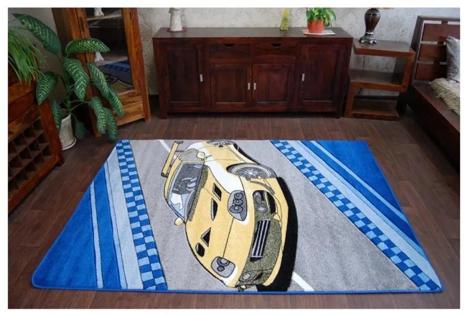 Dětský kusový koberec Závodní auto modrý 280x370cm