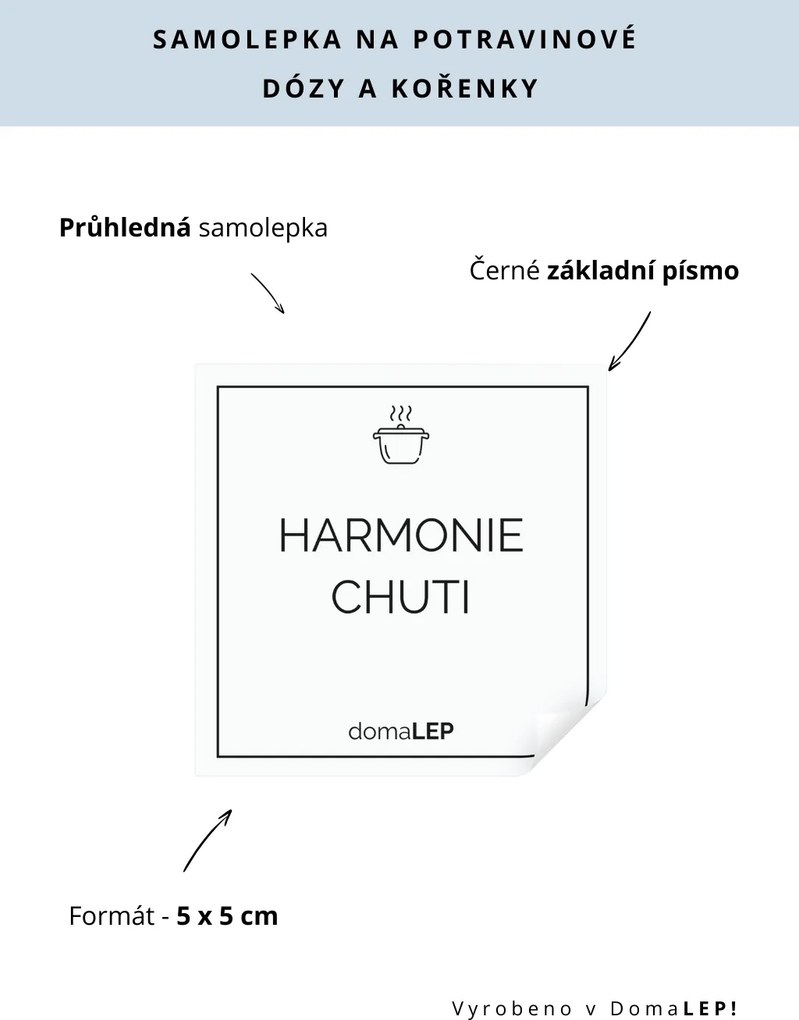 Samolepka na kořenky HARMONIE CHUTI průhledná 5 × 5 cm základní písmo