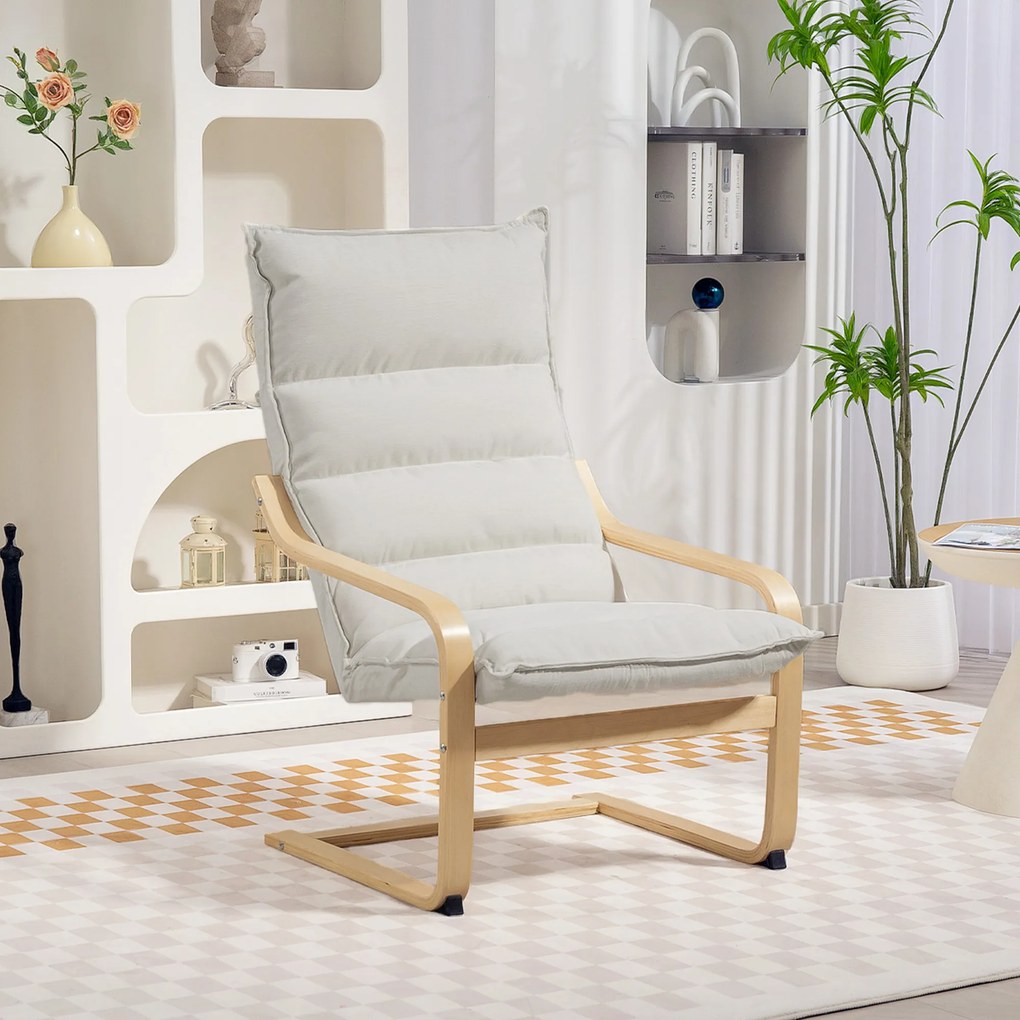 HOMCOM Moderní relaxační křeslo do ložnice s prohnutými opěrkami, polstrováním, sametové křeslo - 67 x 83 x 105 cm, krémové