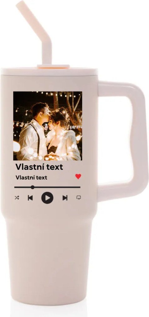 Personalizovaná nerezová termoska s barevným víčkem s motivem přehrávače