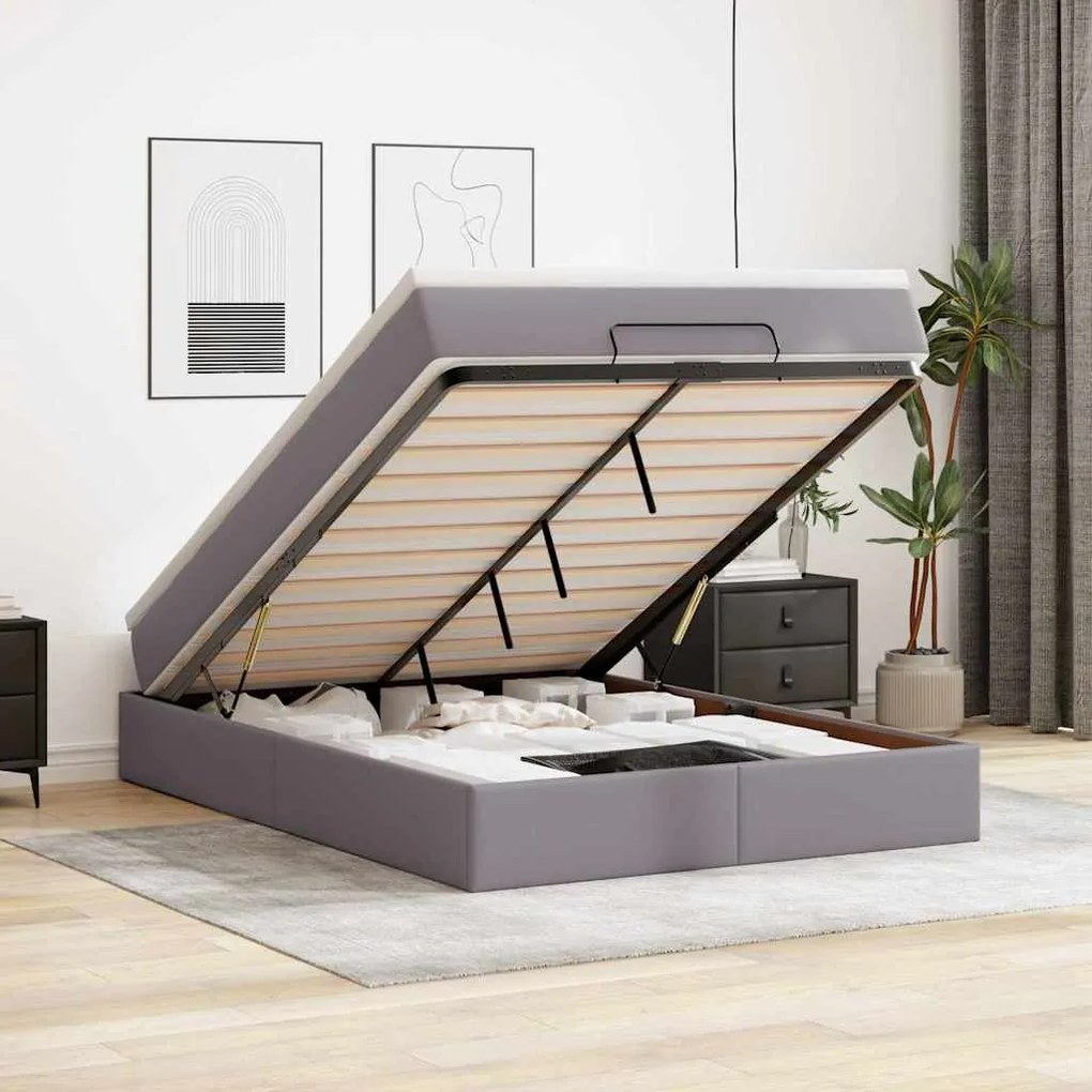 Osmanský rám postele s matrací šedá 140x200cm umělá kůže 3311044