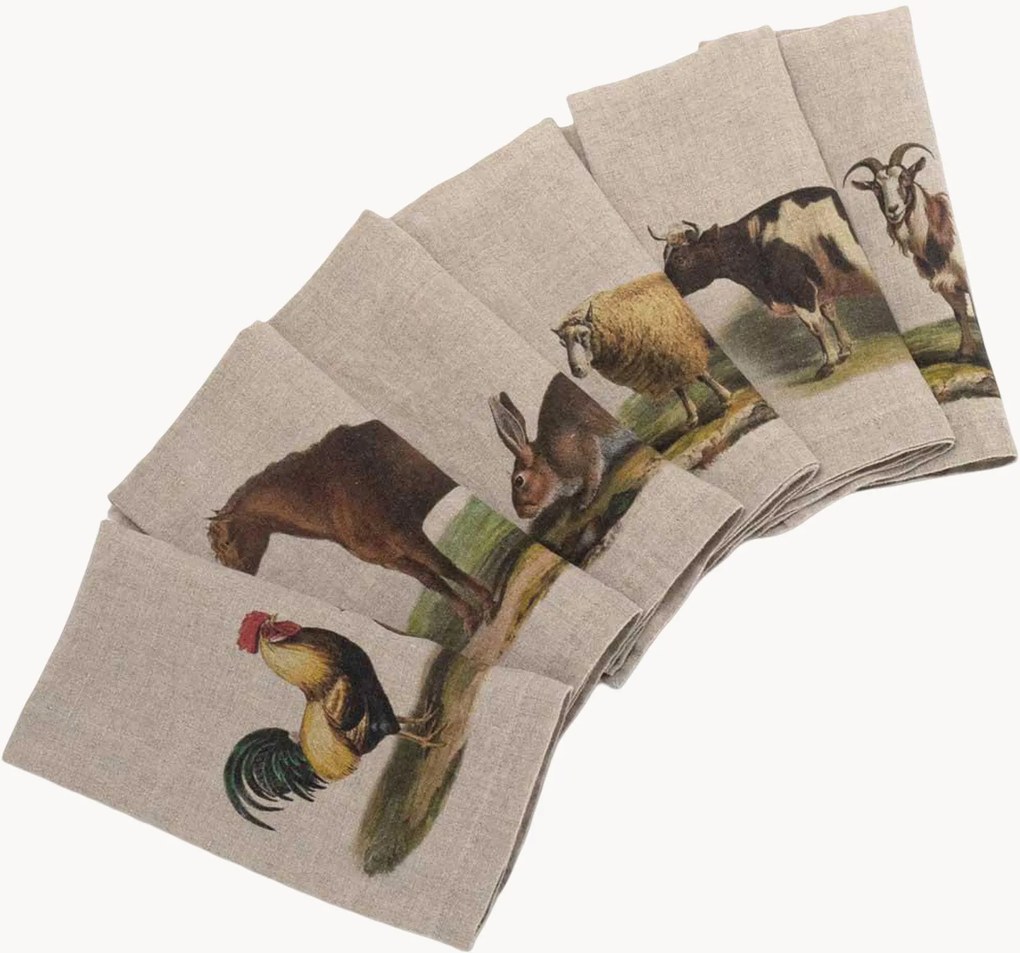Sada lněných ubrousků Farm Animals, 6 dílů