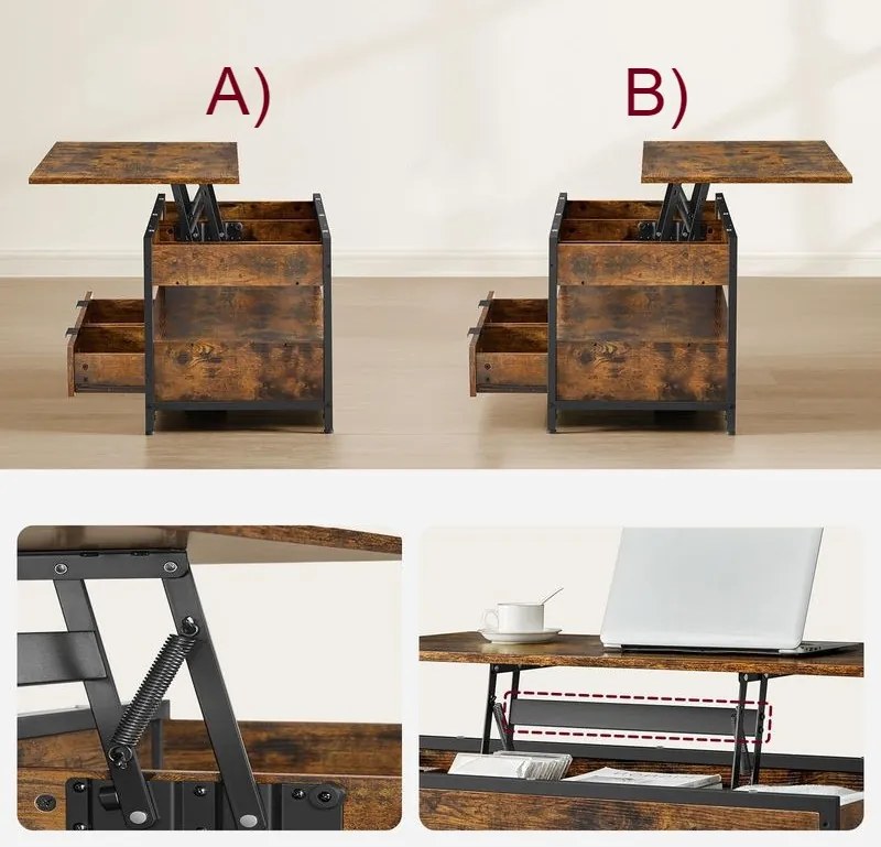 Výškově nastavitelný konferenční stolek GASPAR, 50x100x(48-63)cm, hnědá/černá Vasagle