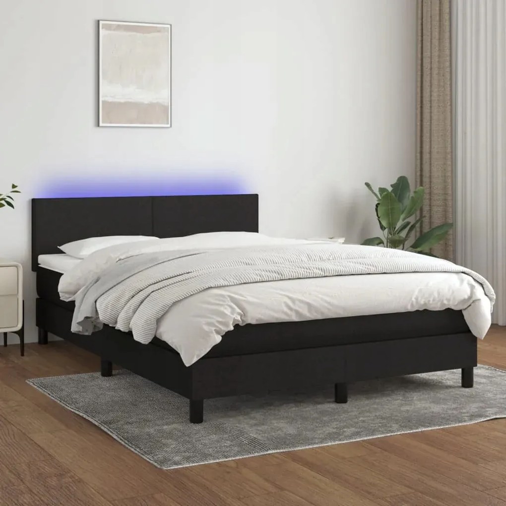 Box Spring Postel S Matrací A Led Černá Textil Černá Hladký design 140 x