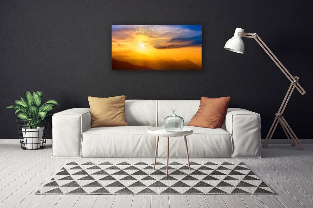 Obraz na plátně Hory Slunce Mraky Krajina 100x50 cm