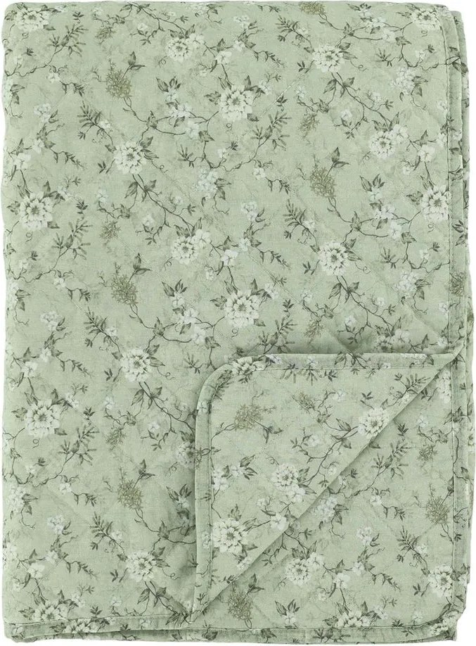 Zelený prošívaný přehoz s květy Flowers Aix Quilt - 130*180 cm