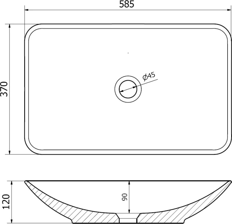 Mexen Avila, umyvadlo na desku 58 x 37 cm, černá matná, 21115585