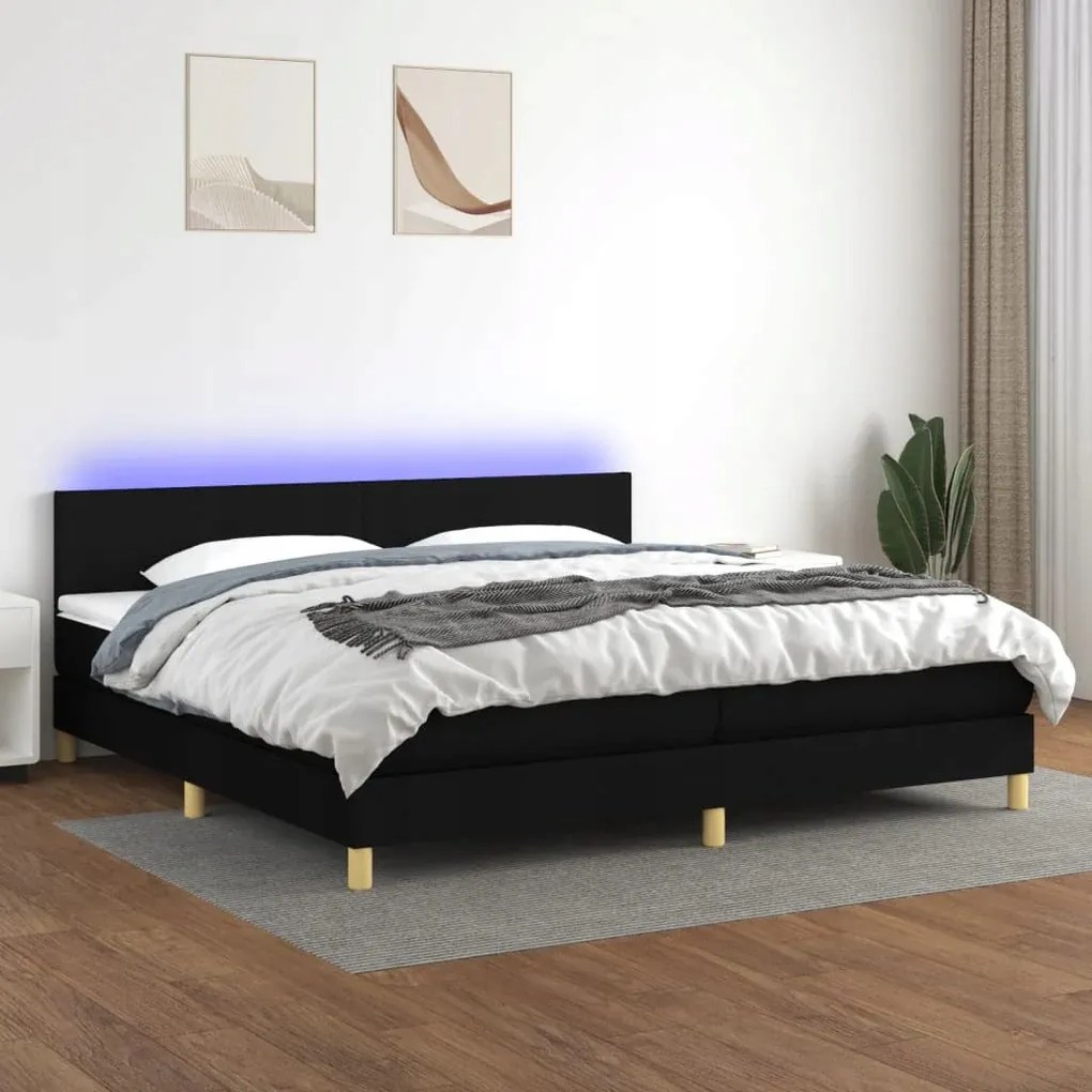 Box Spring Postel S Matrací A Led Černá Textil Černá Hladký design 200 x