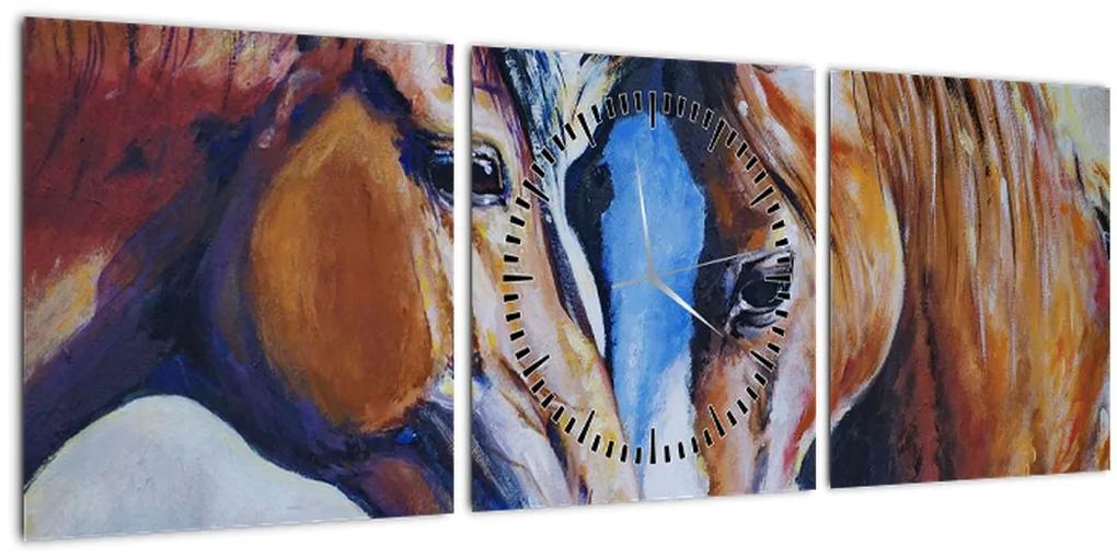 Obraz - Zamilovaní koně (s hodinami) (90x30 cm)
