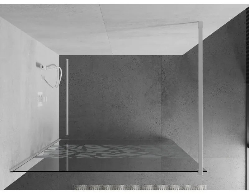 Mexen Kioto, Walk-In sprchová zástěna 110 x 200 cm, 8mm sklo čiré/bílý vzor, bílý profil, 800-110-101-20-85