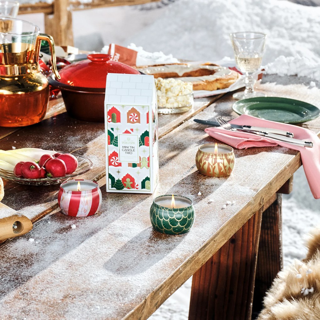 Voluspa dárková sada vánočních svíček Holiday Mini Tin Trio, 3x113 g