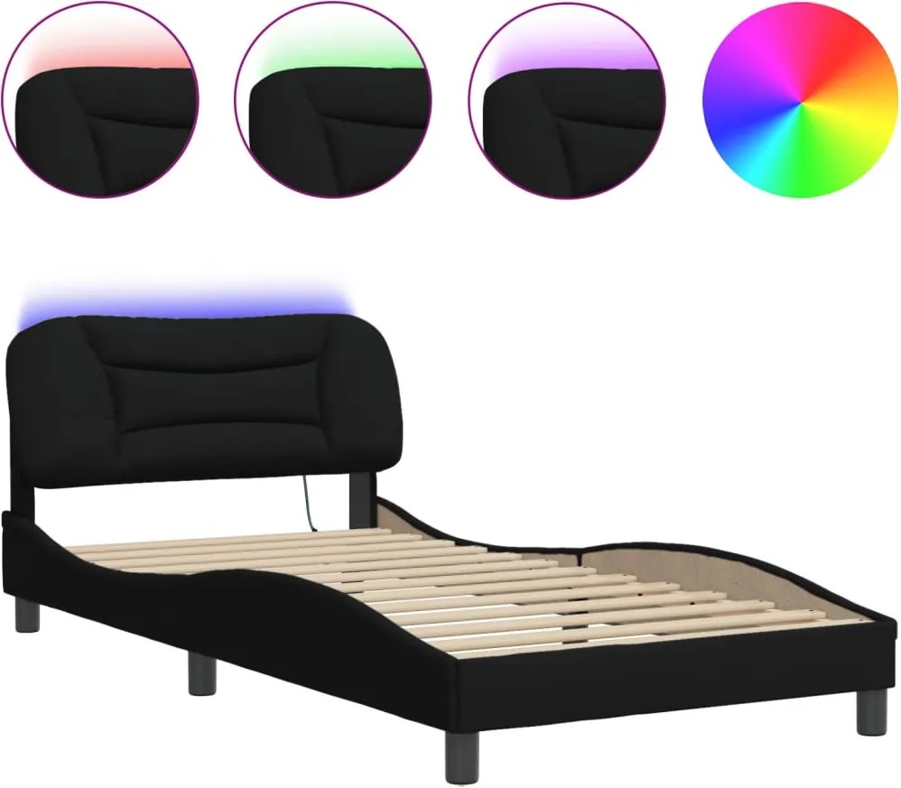 Rám postele s LED bez matrace Hvar černý 100x200 cm Látka 3213685