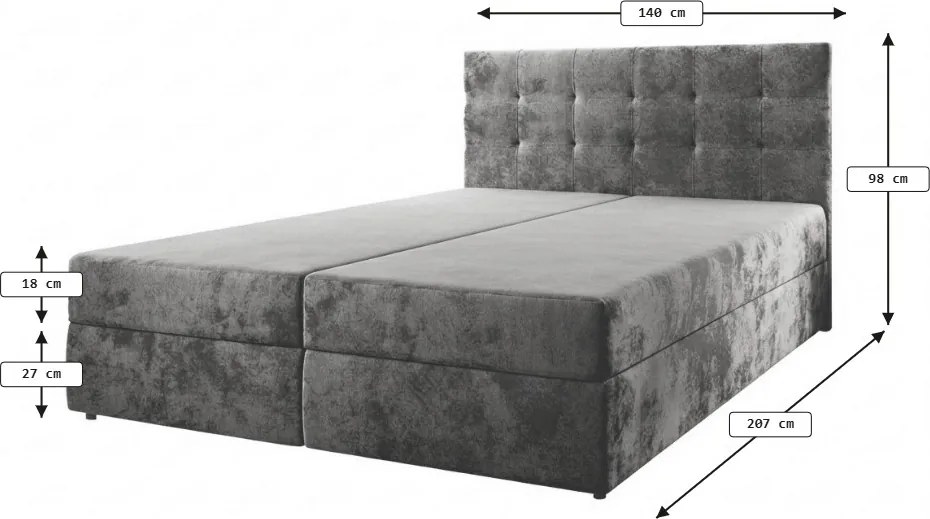 Čalouněná postel boxspring GLORIEN VELVET 140x200 cm šedá Matrace: Matrace Bonell pružinová