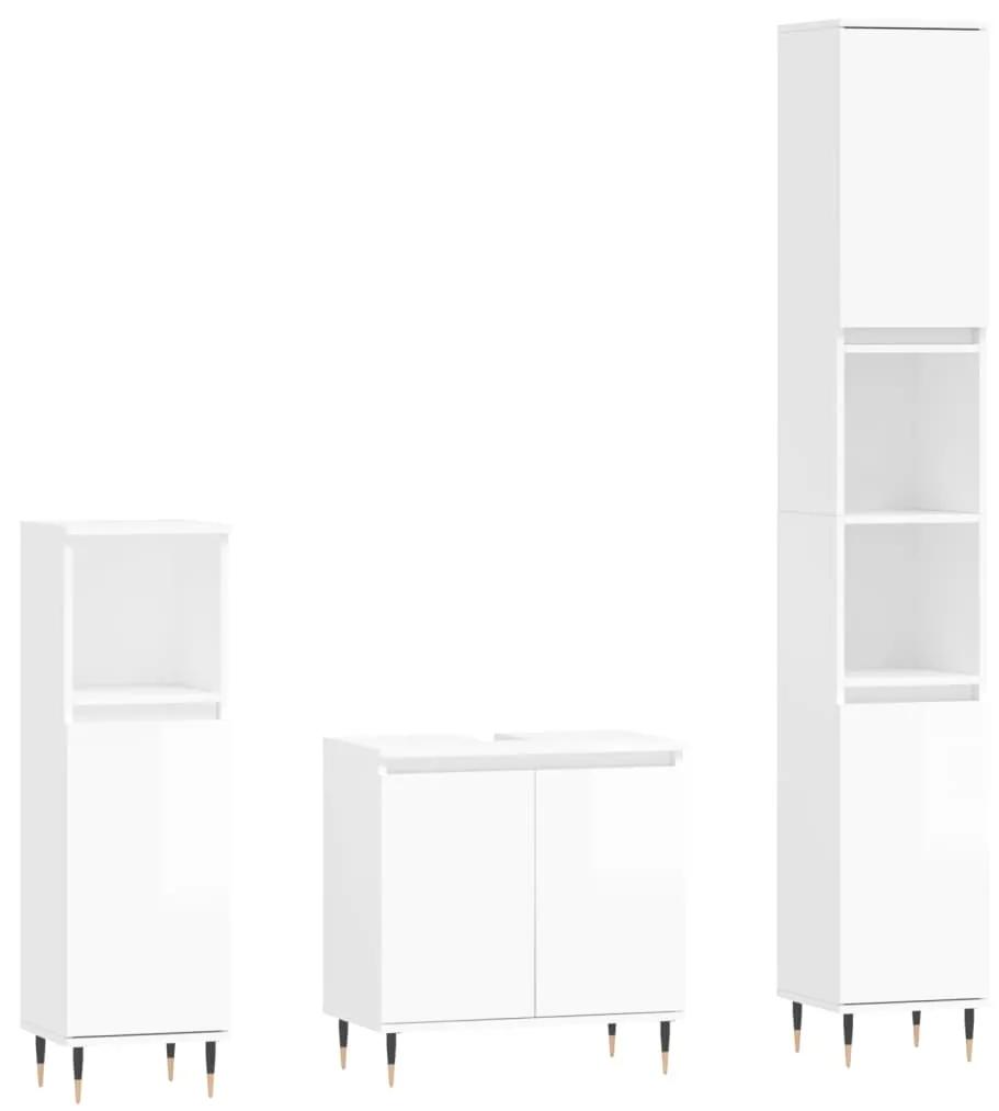 3dílný set koupelnových skříněk lesklý bílý kompozitní dřevo,  3187783
