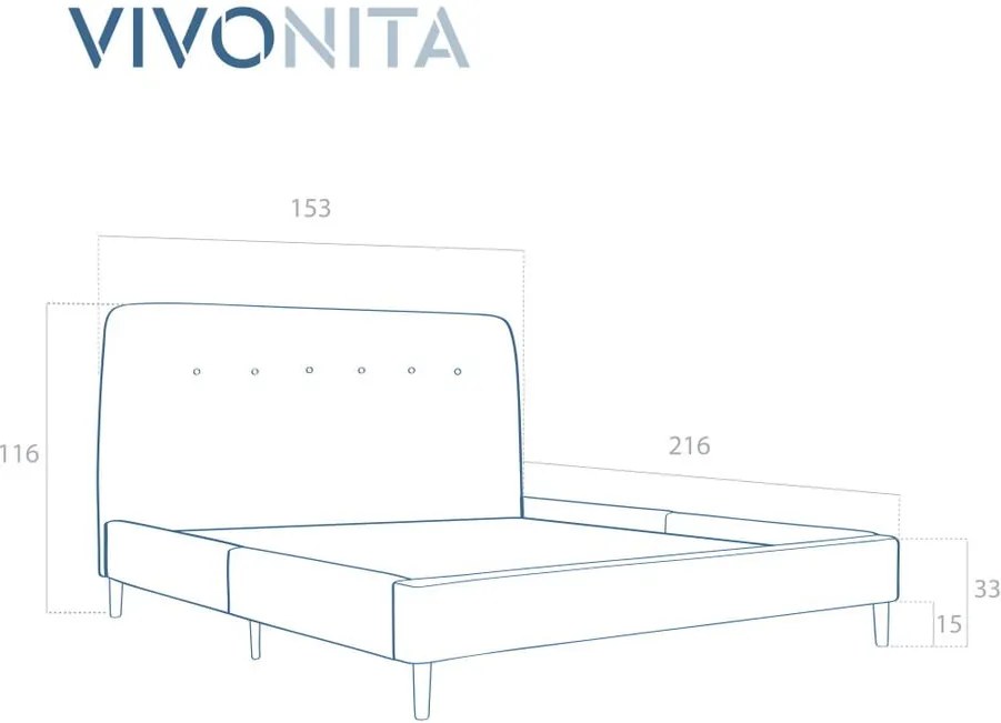 BonamiŠedá dvoulůžková postel s dřevěnými nohami Vivonita Mae, 140 x 200 cm
