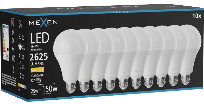 Mexen Nova 10x LED žárovka E27, A95, 25W, Teplá - 3000K, 2625 lm - L100-E27-2530-01x10
