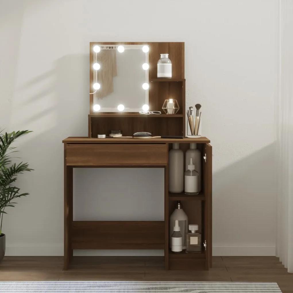 vidaXL Toaletní stolek s LED 86,5 x 35 x 136 cm [808813] Barva: bílá s vysokým leskem