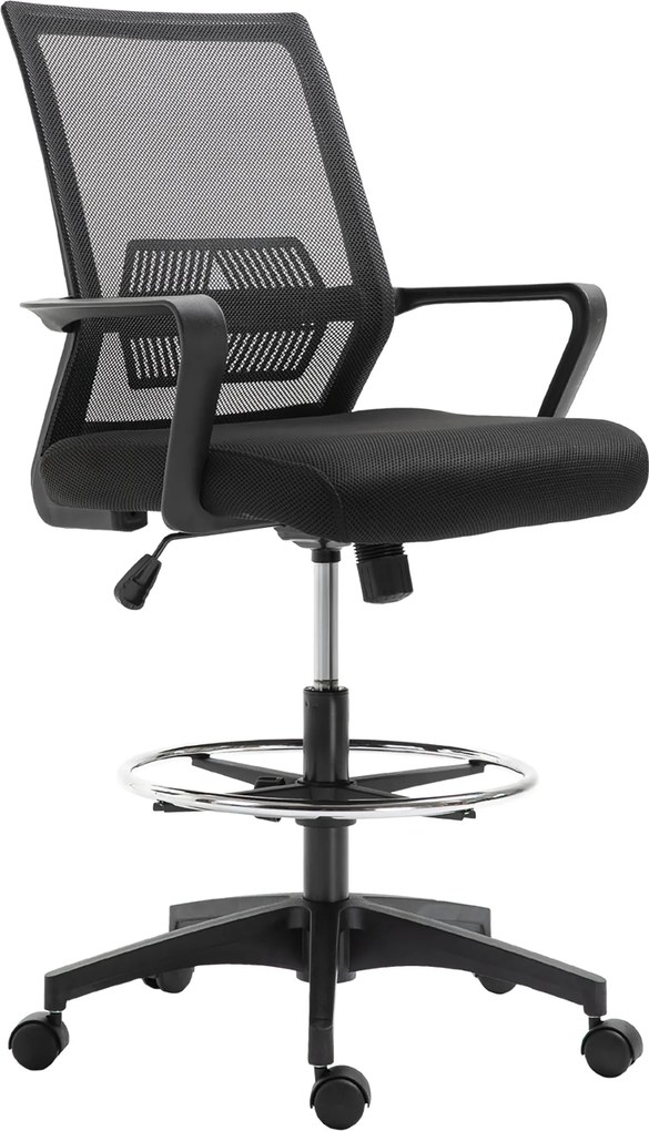 Vinsetto Ergonomická kancelářská židle s nastavitelým opěrným kruhem, bederní oporou, výškově nastavitelná otočná židle s síťovinou, návrhářská židle