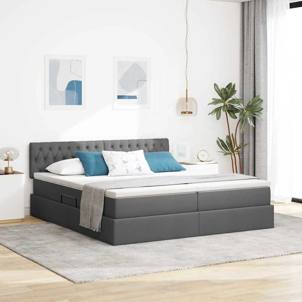 Postel s úložným prostorem Tmavě šedá 200 x 200 cm Umělá kůže 3370944